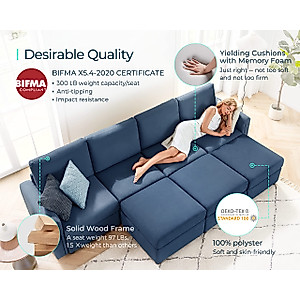 LINSY HOME Modular Sectional Sofa, Convertible U Shaped Sofa Couch with Storage, Memory Foam, Modular Sectionals with Ottomans, 7 Seat Oversized Sofa Couch with Chaise for Living Room, Blue