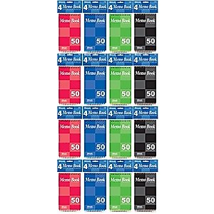 4 Pk, Bazic Top Bound Spiral Memo Books, 3-Inch-by-5-Inch, 50 Sheets (4 Per Pack, Total of 16)