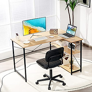 Tangkula L-Shaped Computer Desk with Reversible Shelves, 48 Inch Corner Computer Desk, Modern Writing Study Desk Home Office Workstation, Space Saving Design (48 Inch, Natural)
