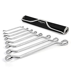 DURATECH 50-Degree Offset Wrench Set, SAE, Double Box End Wrench Set, 8-Piece, 1/4'' to 1-1/4'', 12 Point, CR-V Steel, with Easy Hang Rolling Pouch