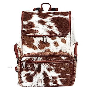 III-Fashions Cowhide Hair Print Diaper Backpack Rucksack/Knapsack Travel Shoulder Bag Brown & White (Backpack)