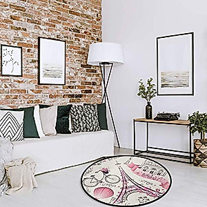 Vdsrup Eiffel Tower in Paris France Round Floor Mat France Bicycle Doormat Non Slip Absorbent Carpet Yoga Rug for Entryway Bedroom Living Room Sofa Home Decor