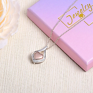 ACJFA Cremation Jewelry 925 Sterling Silver Teardrop Urn Necklace for Ashes Heart Shape Memorial Keepsake Pendant for Human Ashes for Women Gift