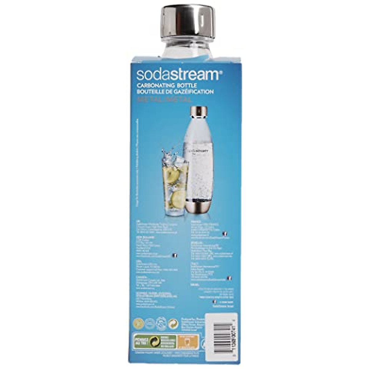 SodaStream 1L Slim Metal Carbonating Bottle, Single