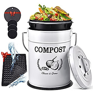 AOSION Compost Bin Kitchen Counter,1.0Gallon Indoor Compost Bin with Lid,Compost Bucket Countertop Composter Container with 3pcs Charcoal Filters,Non-Slip Mat,Drainage Mat,Compost Pail Food Waste Bin