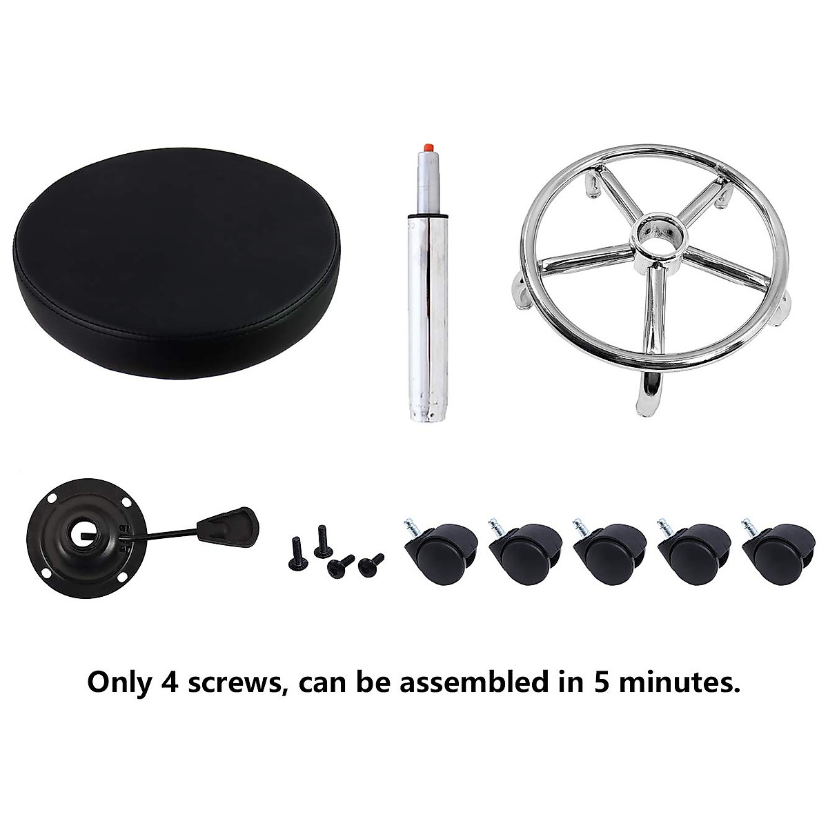 KKTONER PU Leather Round Rolling Stool with Foot Rest Swivel Height Adjustment Spa Drafting Salon Tattoo Work Office Massage Stools Task Chair Small (Black)