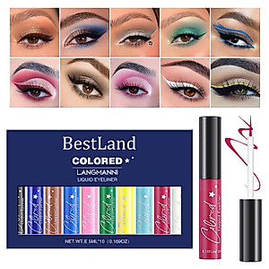 BestLand 10 Colors Liquid Matte Eyeliner White Black Blue Brown Colored Liner Waterproof Bright Colorful Rainbow Eyeliner Pencil Quick Dry Eyes Makeup Kit (Matte Eyeliner)