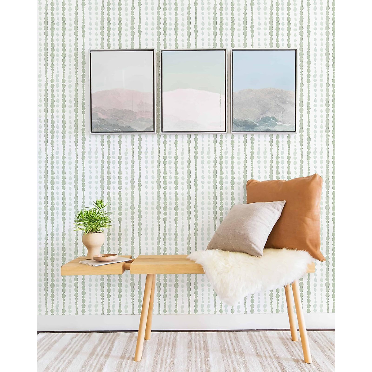 Naphite Green and White Peel and Stick Wallpaper Boho Contact Paper for Cabinets Striped Wallpaper for Bedroom Self Adhesive Removable Wallpaper Modern Dot Wallpaper Nursery Kids Wall Decor17.3 X78.7