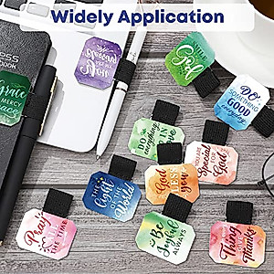 12 Pack Pen Loop Holder with Inspirational Quote Self Adhesive Pen Holder Pen Clip for Notebook Pen Holder Leather Pencil Holder with Elastic Pen Loops for Planner Journals Calendars Tablet Case