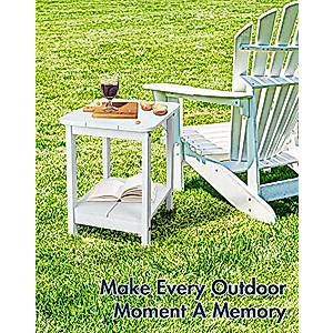 Tikea Adirondack Outdoor Side Table, 16.7" Outdoor End Table for Patio Pool Porch, All Weather Resistant Outdoor Patio Furniture White