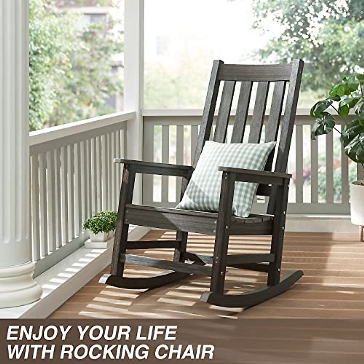 ACUEL Rocking Chair Outdoor, Oversize HDPE Patio Rocker Chairs, Weather Resistant 350lbs Heavy Duty Rocking Chair with High Back for Backyard, Porch, Fire Pit, Garden and Indoor (Dark Brown)