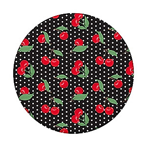 Red Cherry Fruit Green Leaves Black White Dots Points PopSockets Swappable PopGrip