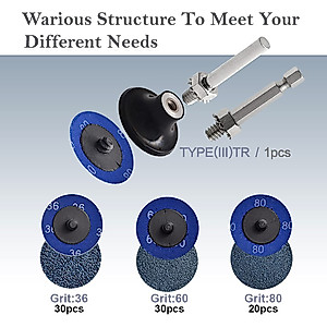 Tshya Roll Lock Disc, 80 Pcs 2 inch Die Grinder Sanding Discs with 1/4" Disc Holder, Zirconia Coated 36/60/80 Grit for Surface Prep