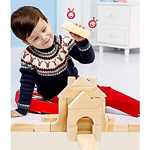 Onshine Large Wooden Blocks for Toddlers 1-3, 64 Pieces Big Wood Building Blocks Set with Wooden Storage Box, Large Toddler Blocks Building and Stacking Toys Construction Set