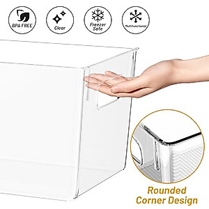 6 Pack Large Clear Storage Organizer Bins, Plastic Storage Bins Pantry Organizer Bins wit Handle, BPA Free Storage Containers for Kitchen, Refrigerator, Freezer, Countertops, Cabinet,Closet,Bathroom