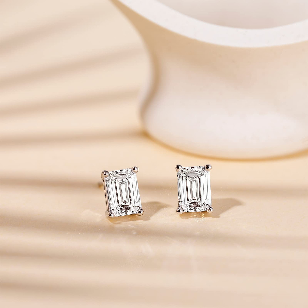 EAMTI 925 Sterling Silver Cubic Zirconia Stud Earrings for Women 1 Carat Emerald Cut CZ Stud Dainty Earrings Hypoallergenic