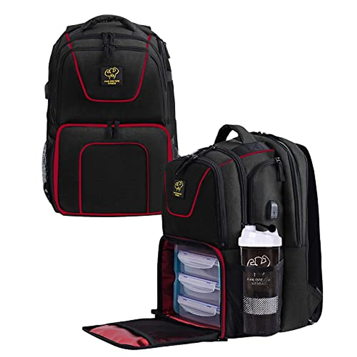 519 Fitness Meal Prep Backpack,Insulated Cooler Lunch Backpack with Computer Compartment,Hiking Picnic Cooler Rucksack for Men and Women,3 Meal Containers,2 Ice Packs and Protein Shaker(Black)