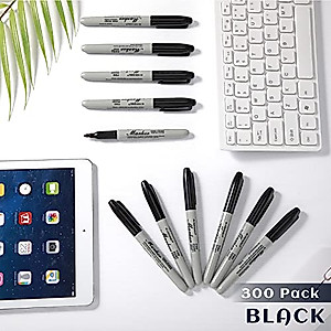 Permanent Markers Bulk Black Permanent Marker Set Fine Point Marker Pens Work on Wood, Metal, Stone, Glass(300 Pack)