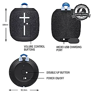 Ultimate Ears WONDERBOOM 3, Small Portable Wireless Bluetooth Speaker, Big Bass 360-Degree Sound for Outdoors, Waterproof, Dustproof IP67, Floatable, 131 ft Range - Active Black