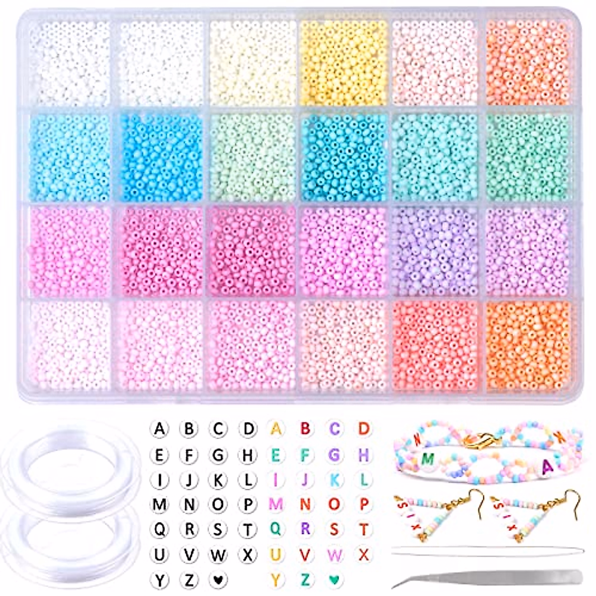 Gacuyi 6000 pcs Pastel Glass Seed Beads, Macaron 3MM Samll Craft Bead Pony Beads with Letter Alphabet Beads,Elastic String for DIY Bracelet Necklace Jewelry Making Supplies