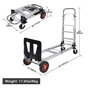 RedSwing Folding Hand Truck Dolly, Aluminum Convertible Hand Truck with 4 Wheels, 2 in 1Heavy Duty Hand Truck Dolly Cart(Silver)