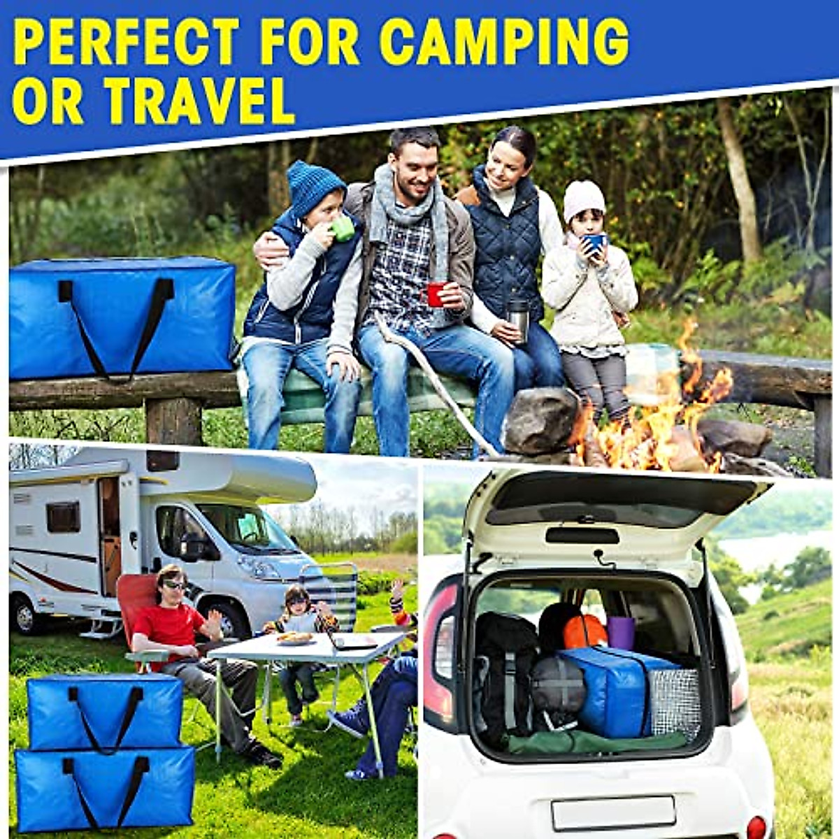 Nuogo 12 Pieces Heavy Duty Moving Bags Extra Large Storage Bags with Strong Handles Zippers Blue Moving Storage Bags Totes for Space Saving Moving Camping College Dorm Christmas Decorations Storage