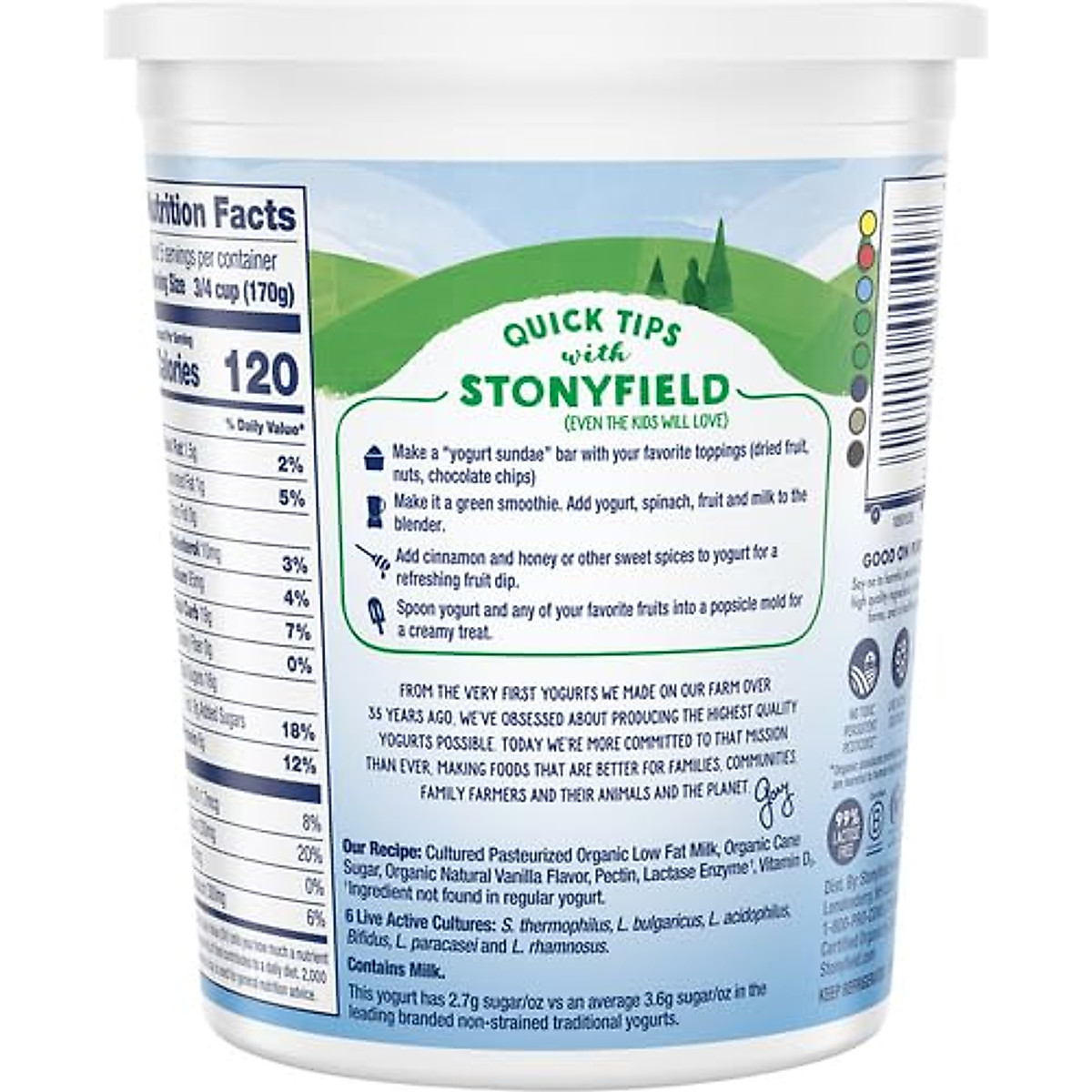 Stonyfield Organic Lowfat Yogurt, Vanilla, 32 oz. – 6g of Protein, Multiserving Yogurt