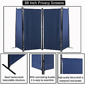 4 Panel Partition Room Dividers Folding Privacy Screen Temporary Wall Divider Freestanding Room Separator (Blue)