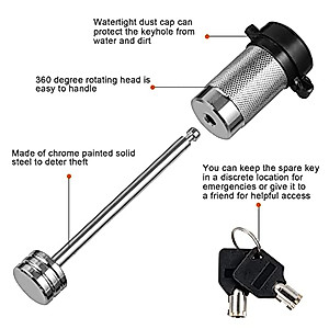CZC AUTO Trailer Lock 1/4'' Dia, Trailer Coupler Lock 3-3/8'' Span Trailer Tongue Lock Fits Latch-Type Coupler, Chrome Coated Trailer Pin Lock with Keys for Towing Boat Truck Trailer RV Car