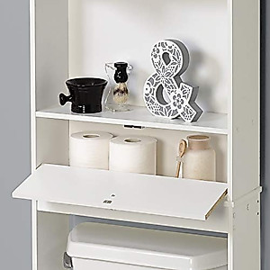 Zenna Home Drop Door Over-the-Toilet Bathroom Spacesaver, Bath-Storage Shelves with Leg Extensions, White