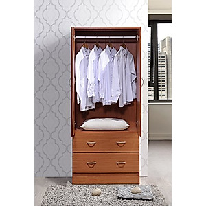 HODEDAH IMPORT- Two Door Wardrobe, with Two Drawers, and Hanging Rod, Cherry