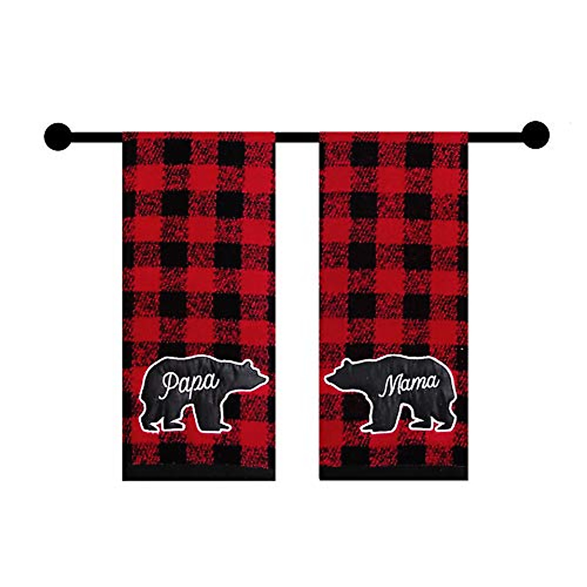 St Nick Holiday Buffalo Plaid Hand Towels Farmhouse Bear Mama Papa Rustic