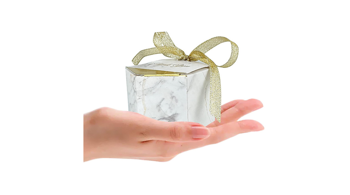 FCDECOR 100PCS Marble Gold Wedding Favor Boxes