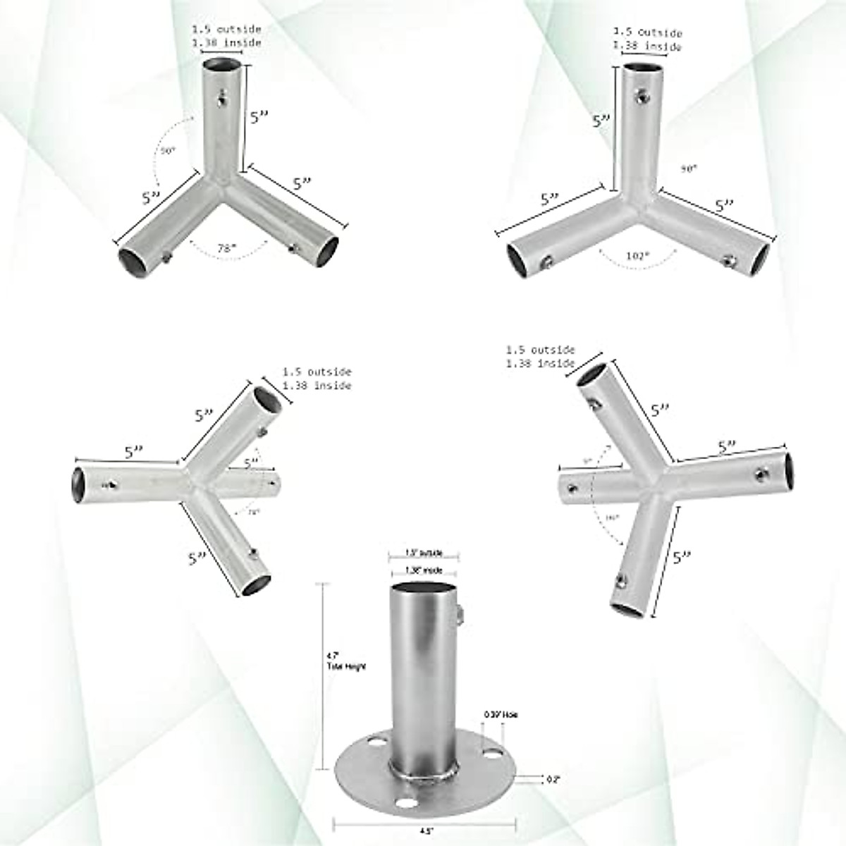 Simond Store Canopy Fittings KIT for 10’X 20’ Frame Slant Roof, Low Peak Connectors for Boat Shelter Carport Frame Outdoor Canopies Garden Shade Party Tents Garage Batting Cage