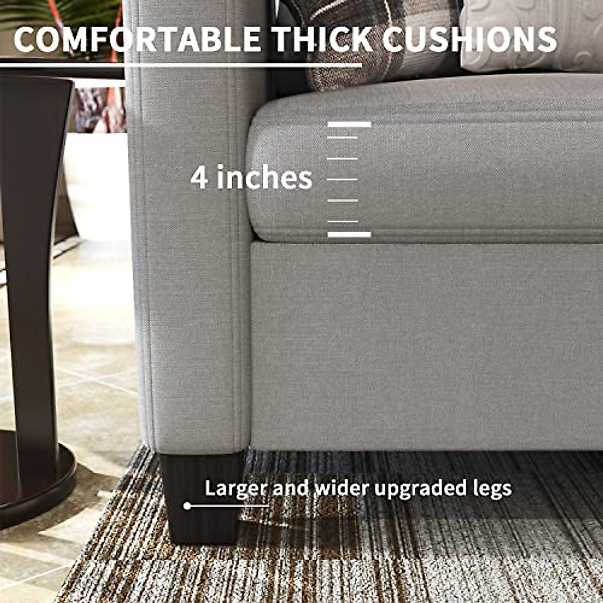 GUNJI Sectional Sofa Couch for Living Room Modern Convertible L-Shaped Couch with Reversible Chaise Fabric 3-Seat Sectional Couch for Small Spaces (Light Gray)