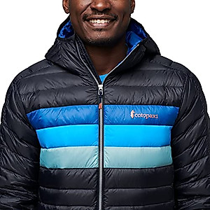 Cotopaxi Fuego Down Hooded Jacket - Men's Black & Pacific Stripes Medium