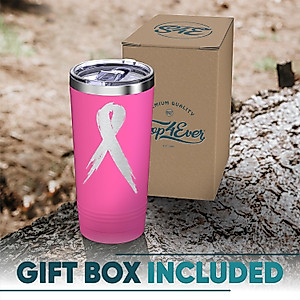 shop4ever Breast Cancer Awareness Pink Ribbon Insulated Tumblers 20 oz. with Lid, Stainless Steel Cups Travel Coffee Mug (Pink)