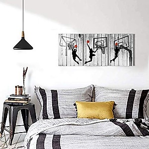 Black and white Canvas Wall Art for living room bathroom and bedroom kitchen wall decor artwork Canvas Prints play basketball sport painting 12" x 16"3 Piece Modern framed office Home decorations