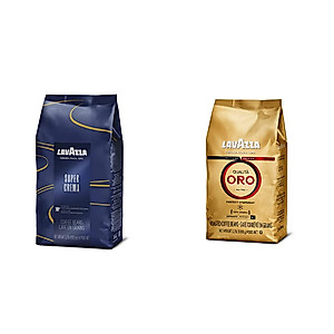 Lavazza Qualità Oro Whole Bean Blend, Medium Roast, 2.2 Pound (Pack of 1) & Super Crema Whole Bean Coffee Blend, Medium Espresso Roast, 2.2 Pound (Pack of 1)