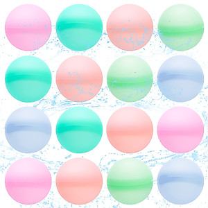 Subao Reusable Water Balloons(16 PCS), Summer Water Balls Outdoor Pool Toys, Self-Sealing Water Bomb for Kids Adults, Quick Refillable Silicone Water Ball, Fun Splash Water Balloon Party Supplies