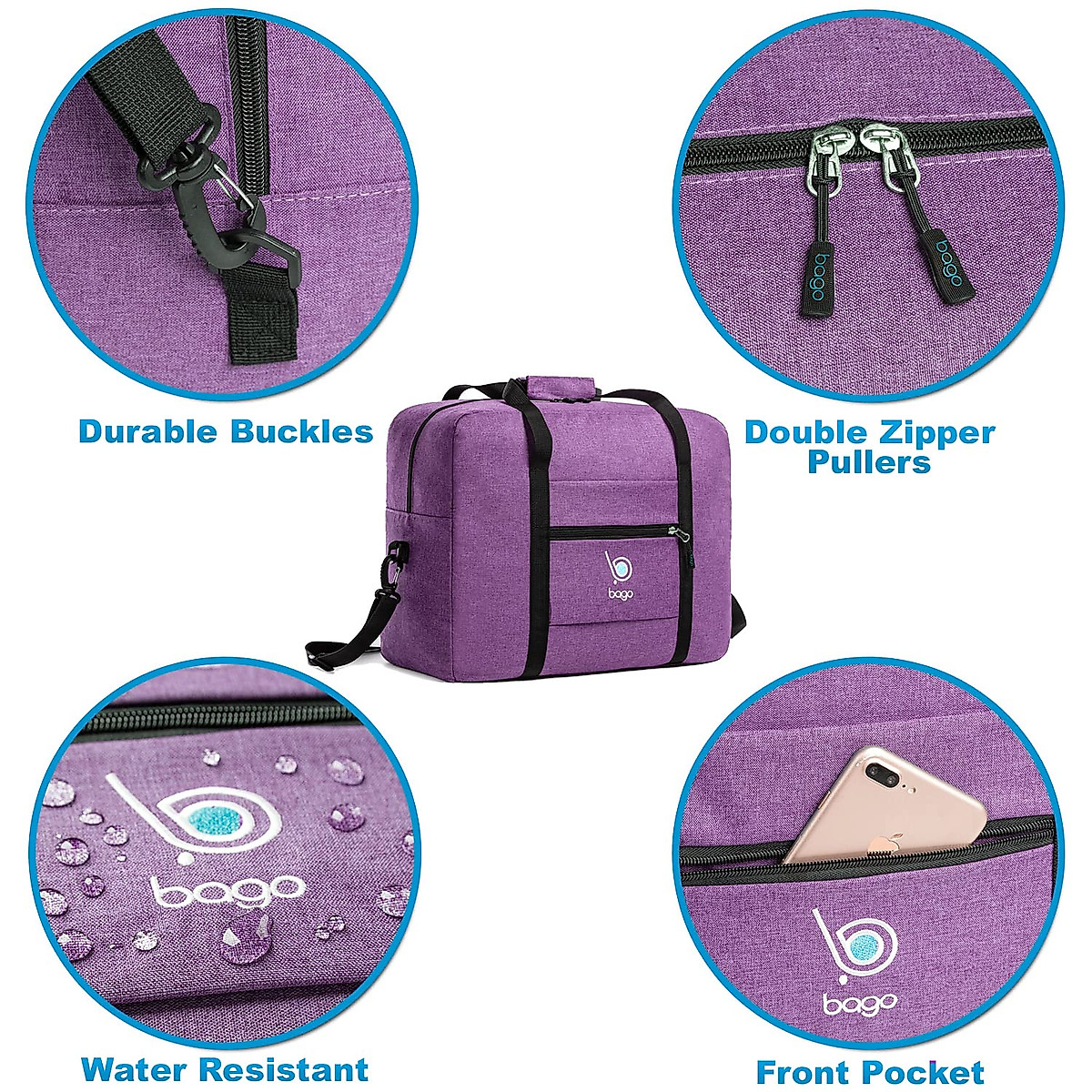 Bago Personal Item Travel Bag For Airlines - Fits As 18x14x8 inches Travel Bag Spirit & Frontier Airlines - Foldable Duffle Bag For Travel - Personal Item Bag Small Carry On Bag For Air Travel