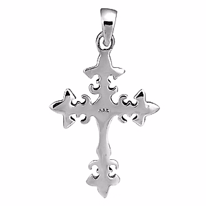 AeraVida Avant Garde Fleur-de-Lis Cross .925 Sterling Silver Pendant