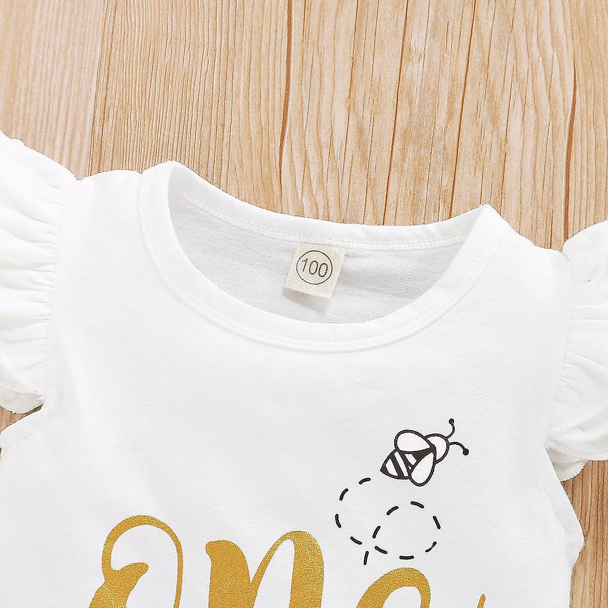 GRNSHTS Baby Girl One Birthday Outfits Honey Bee Ruffle Sleeve Romper+Bumble Bee Shorts+Headband 3Pcs Summer Clothes 12-18 Months