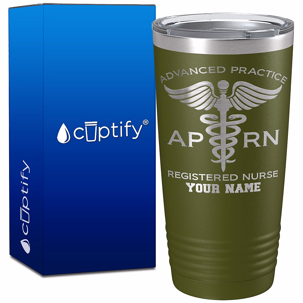 Personalized APRN Advanced Practice Registered Nurse Gift on Army Green 20 oz Stainless Steel Tumbler with Lid - Insulated Cup - Custom Travel Mug