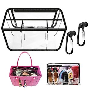 LAEKOU Beach Bag Organizer Designed for Bogg Bag Accessories X Large Divider, 2PCS Key Insert Charm Holder Designed for Bogg Bag, Transparent & Black
