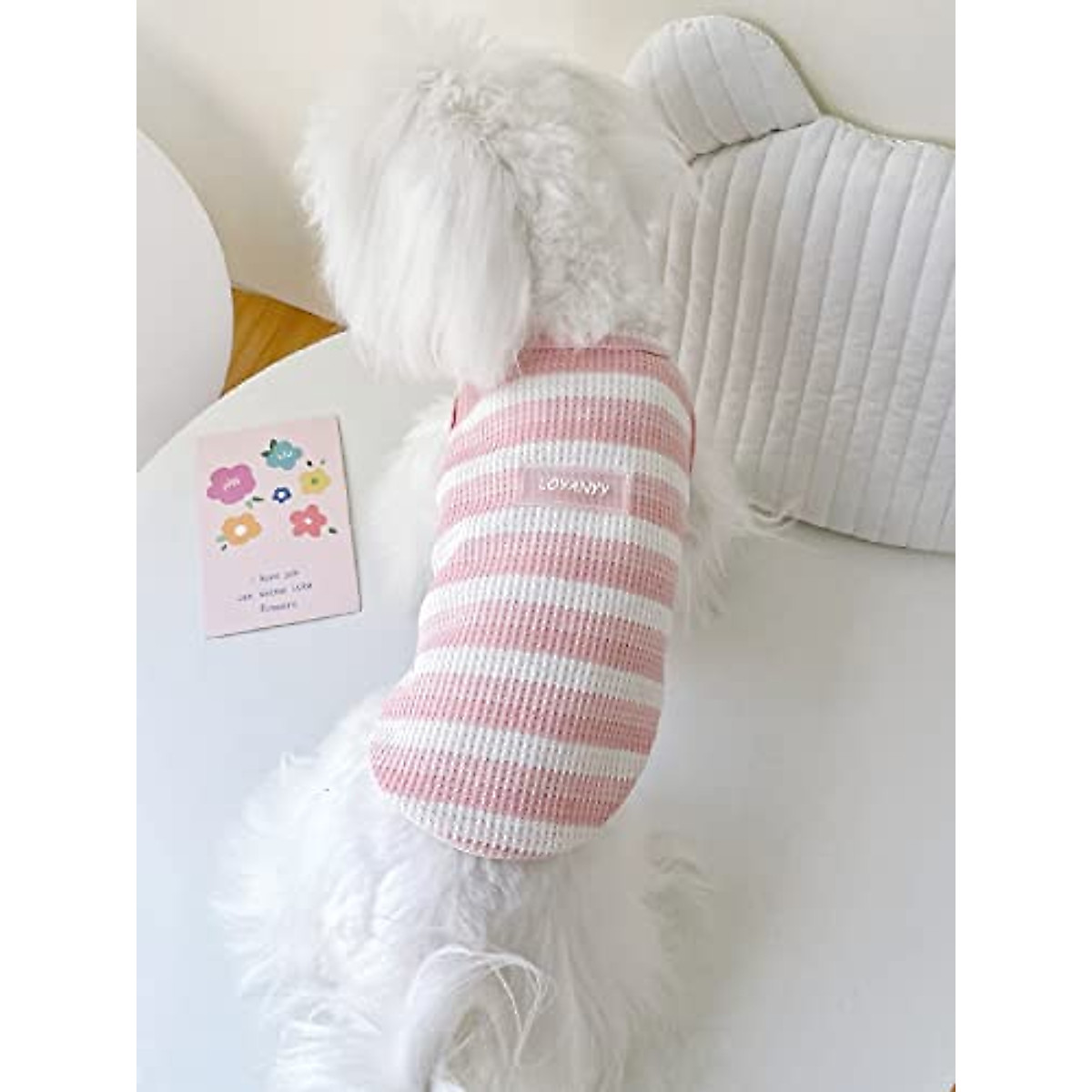 QWINEE Striped Dog Tank Top Cute Sleeveless Puppy Clothes Dog Shirt Breathable Casual Pet Vest for Small Medium and Large Cats Dogs Kitten Pink and White S