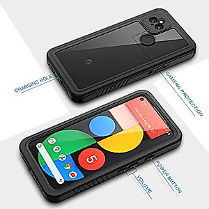 Lanhiem Pixel 5 Case, IP68 Waterproof Dustproof Shockproof Case with Built-in Screen Protector, Full Body Underwater Protective Cover for Google Pixel 5 (2020), Black/Clear