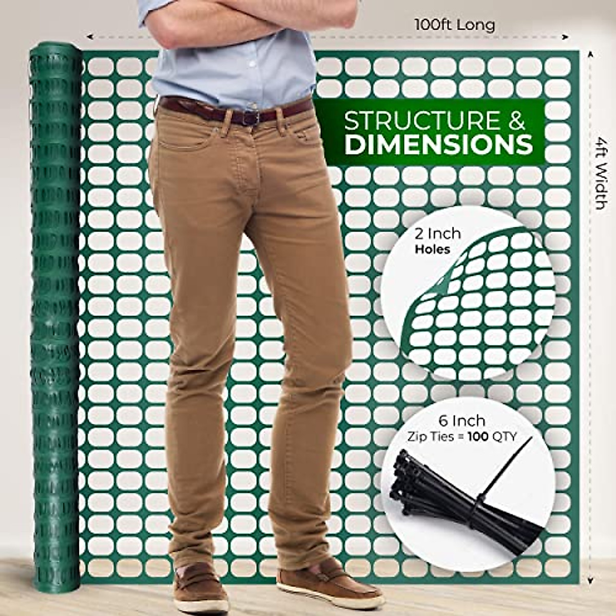 Temporary Fence Plastic Fence Roll 4x100, Green Garden Fencing for Yard, Plastic Fencing Roll, Plastic Garden Fence for Dogs, Green Snow Fence Plastic 100 feet, Safety Fence, Mesh Fence for Garden