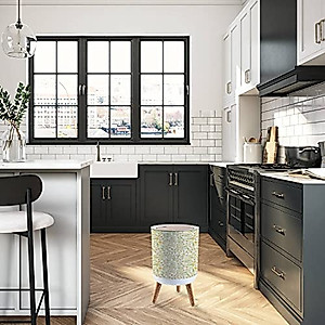 Trash Can with Lid Blooming Meadow Seamless Trendy Color for Fashion Wallpapers and Print Wood Small Garbage Bin Waste Bin for Kitchen Bathroom Bedroom Press Cover Wastebasket 7L/1.8 Gallon