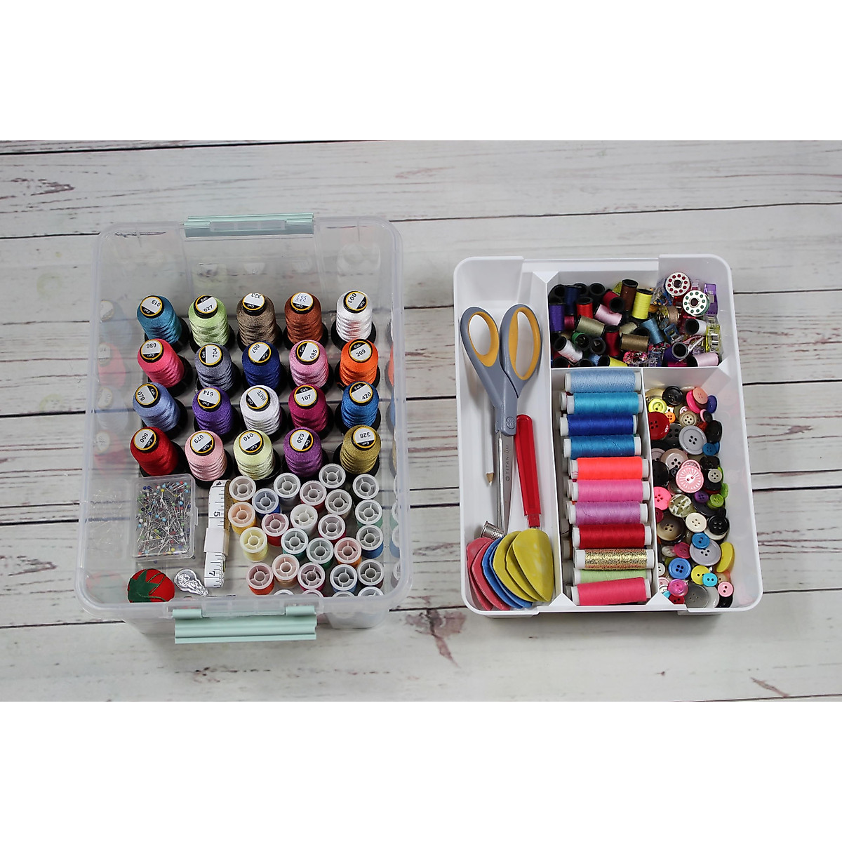 Baylee and Me Clear Plastic Storage Box with Removable Tray – Perfect for Organizing Arts and Craft Supplies, Sewing Notions, Small Toys, Bead, Art Supplies